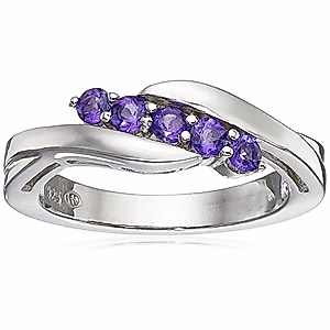 Amazon Collection Sterling Silver Genuine African Amethyst Five Stone Bypass Ring, Size 7