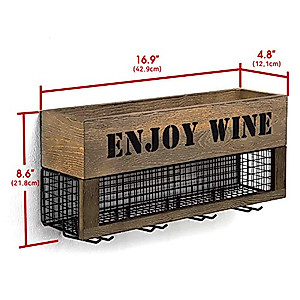 J JACKCUBE DESIGN Wine Rack Wall Mounted Wine Decor, 5 Wine Bottle Storage Shelf with 4 Stemware Wine Glass Holder Organizer, Cork Storage Display for Kitchen, Home Bar - MK450A