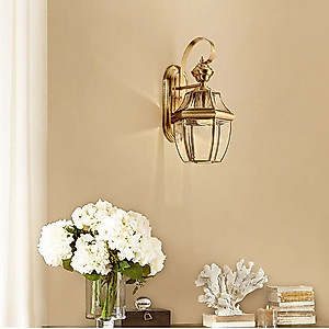 WANIYA1 American All-Copper Wall Lamp European Style Outdoor Waterproof Glass Wall Sconce Lighting Fixture Home Lighting Garage Porch Garden Wall Lights