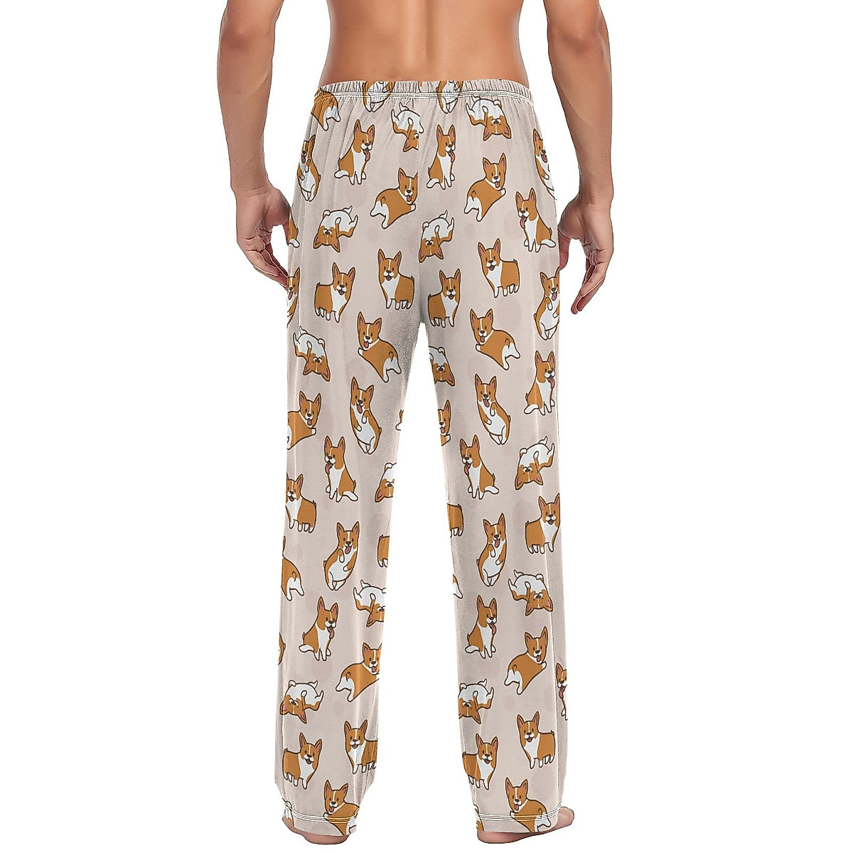Ollabaky Dogs Pajama Pants for Men Cute Corgis PJs Bottoms with Pockets Men's Sleep Lounge Pants, L