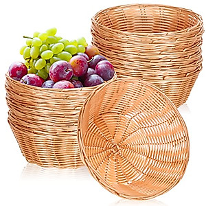 12 Pcs Woven Bread Baskets Bulk 7 Inch Plastic Round Basket Woven Small Baskets for Gifts Empty Bread Serving Baskets for Food Fruit Easter Kitchen Restaurant Centerpiece Display Christmas Vegetables