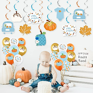 Little Pumpkin Party Hanging Decorations, Blue Boy Little Pumpkin Baby Shower Decoration, Pumpkin Truck Maple Leaf Hanging Swirl Streamer for Boy Fall Baby Shower Gender Reveal Party Supplies