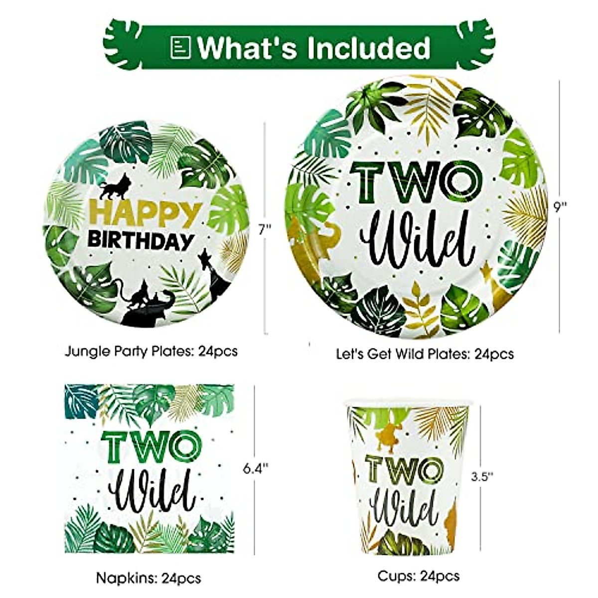 NAIWOXI Two Wild Birthday Decorations Tableware - Safari Birthday Decorations Include Plates, Cups, Napkins, Cutlery, Tablecloth, Straws, Animal Jungle Theme Party Supplies for Boy Girl 2nd Birthday