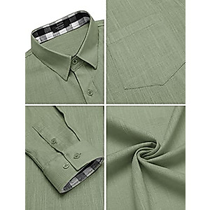 COOFANDY Mens Shirt Plaid Spread Collar Business Casual Work, Light Green, Large, Long Sleeve