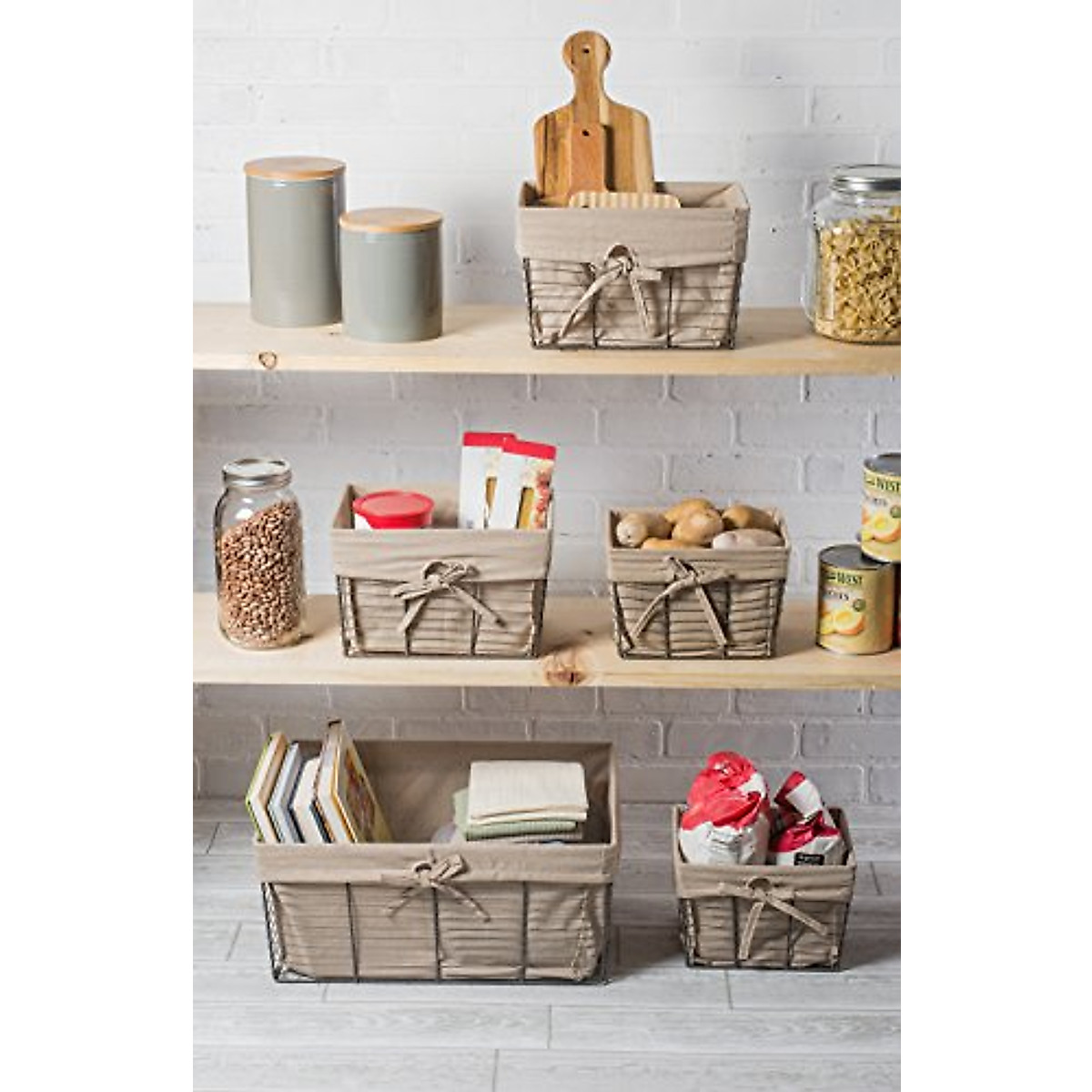 DII Farmhouse Chicken Wire Storage Baskets with Liner, Medium, Vintage Taupe, 11x7.88x7", 2 Piece