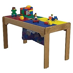 Fun Builder Kids Activity Play Table-Compatible with Lego® Brand blocks-32 x16 Built-in Removable Storage Net for Cleaning-Made in The USA! Solid Wood Frame-Preassembled-Ages 5 & up