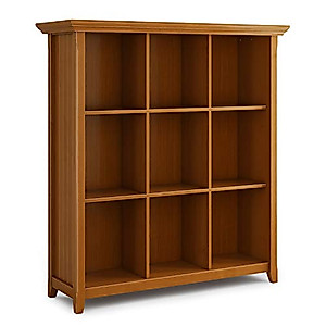 SIMPLIHOME Acadian SOLID WOOD 44 Inch Transitional 9 Cube Bookcase and Storage Unit in Light Golden Brown, For the Living Room, Study Room and Office