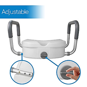 RMS Raised Toilet Seat - 5 Inch Elevated Riser with Adjustable Padded Arms - Toilet Safety Seat for Elongated or Standard Commode