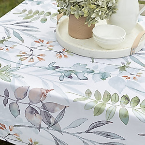 Benson Mills Spillproof Spring/Summer Fabric Outdoor Tablecloth with Umbrella Hole, Zippered Table Cloth for Rectangle Tables, Picnic/Patio Table (60" x 84" Rectangular with Umbrella Hole, Botanica)