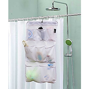 MISSLO 8 Pockets Mesh Shower Organizer Hanging Caddy with Rotating Hanger Quick Dry Bathroom Storage (White)