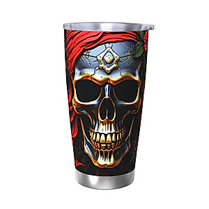 QMNEHJ 20 Oz Stainless Steel Tumbler With Lid And Straw Double Wall Vacuum Insulated Coffee Thermal Cup Pirate Skull Travel Coffee Mug Reusable Water Bottle For Hot And Cold Drink