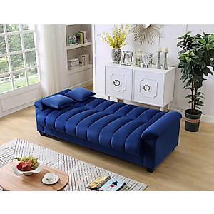 Legend Vansen 83" Convertible Modern Velvet Storage Sleeper Sofa Bed in Blue