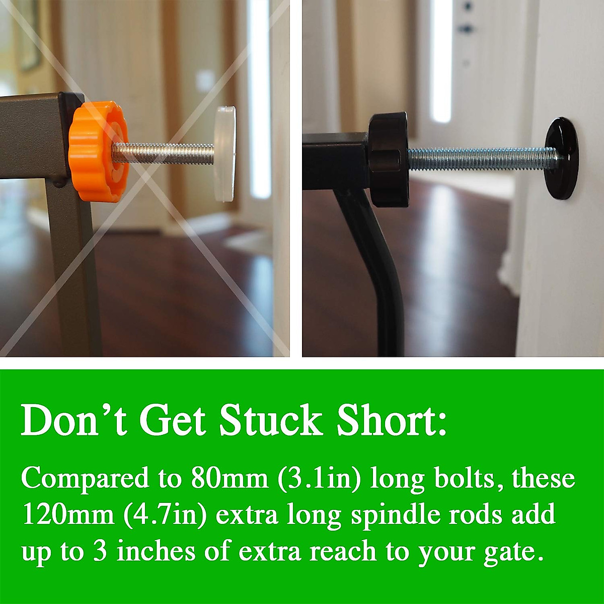 Baby Gate Guru Extra Long M8 (8mm) Spindle Rods + Small Wall Protectors Bundle (Black)