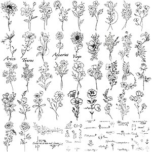 Waterproof Temporary Tattoo - 90 Sheets Realistic Fake Tattoos, 52 sheets Inspirational Words Tattoo stickers, 38sheets Wild Flower Floral Rose Sunflower Bouquet Body Stickers for Adult Women Men Kids