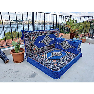 Loveseats, Sectional Sofa, Arabic Sofa Floor Seating Set, Pallet Sofa, Floor Cushions, Turkish Floor Sofa, Arabic Majlis, Kilim Rug Design (Blue)