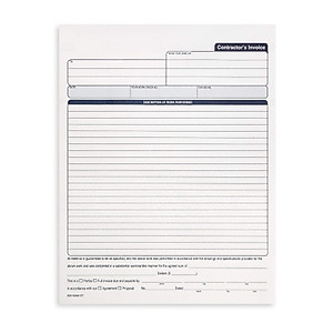 Blue Summit Supplies Contractors Invoice Book, 3 Part Carbonless Forms with White, Yellow, and Pink Copies, Work Order Receipt Book with Blank Invoice Sheets, 8-3/8 x 11-5/8 inch, 50 Pack