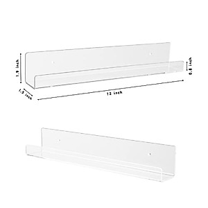 ReactDecor Clear Vinyl Record Wall Mount 6 pack - 12 Inch Acrylic Vinyl Record Shelf - LP Album Display Record Shelves - Vinyl Record Holder - 12” Floating Clear Vinyl Shelf - Vinyl Hangers For Wall