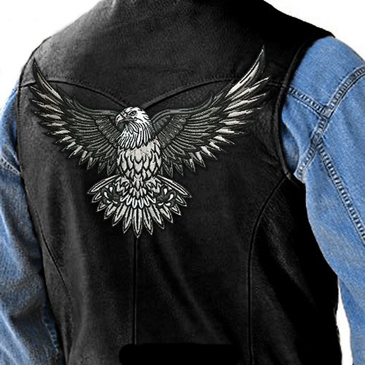 VEGASBEE® American Bald Eagle US National Symbol Biker Jacket Vest Large Embroidered Iron-ON Patch 12" USA (Gray-White)