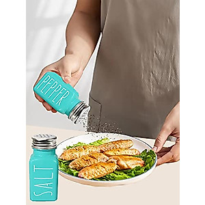 Farmhouse Salt And Pepper Shakers Set,Turquoise Salt Shakers For Kitchen,Glass Salt And Pepper Shakers Set,Cute Salt Shaker,Gift For Women,Modern Farmhouse Decor,Home Decor,Wedding Decor (TURQUOISE)