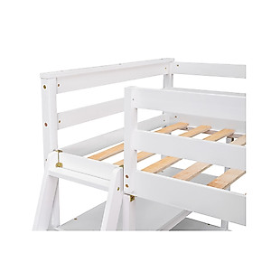 MERITLINE Twin Loft Bed with Desk and Storage, Wooden Loft Bed Twin with Shelves and Two Built-in Drawers for Kids Teens Boys Girls,No Box Spring Needed,White