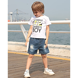 18 Months Boy Clothes Toddler Boy Clothes Little Boy Clothes Short Sleeve White T-Shirt Denim Shorts Set Toddler Boy Summer Outfits 18-24 Month Boy Clothes