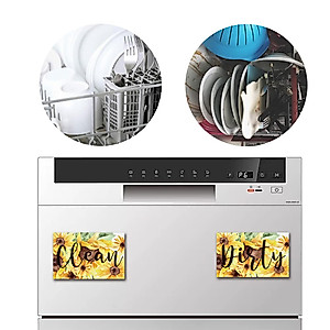 Funny Sunflower Pattern Clean Dirty Reversible Dishwasher Magnet, Double Sided Strong Kitchen Flip Indicator, Rustic Farmhouse Kitchen Refrigerator Dishwasher Decor