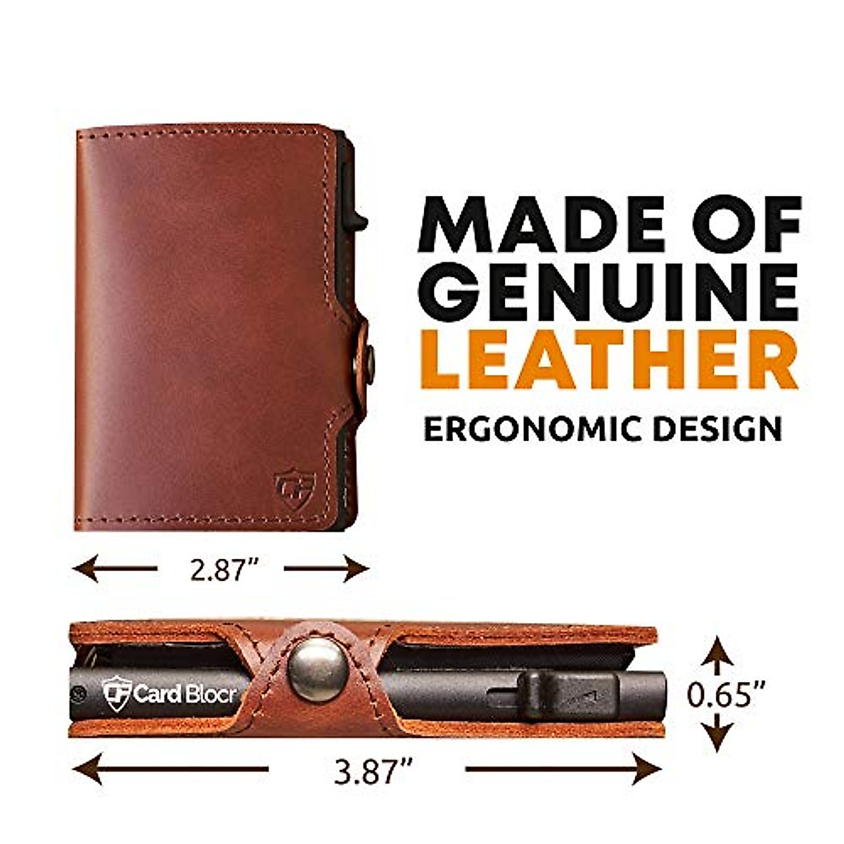 Conceal Plus Wallet for Men, Pop Up Wallet Credit Card Holder - RFID Blocking, Slim Minimalist Credit Card Case (Brown Genuine Leather)