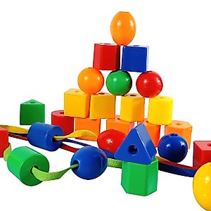 RAINBOW TOYFROG Lacing Beads for Kids - 36 Large Plastic Beads & 6 Strings in Vibrant Colors - Hand Eye Coordination Toys - Occupational Lacing Toys for Toddlers 1-3，Pop Beads for Toddlers 1-3.