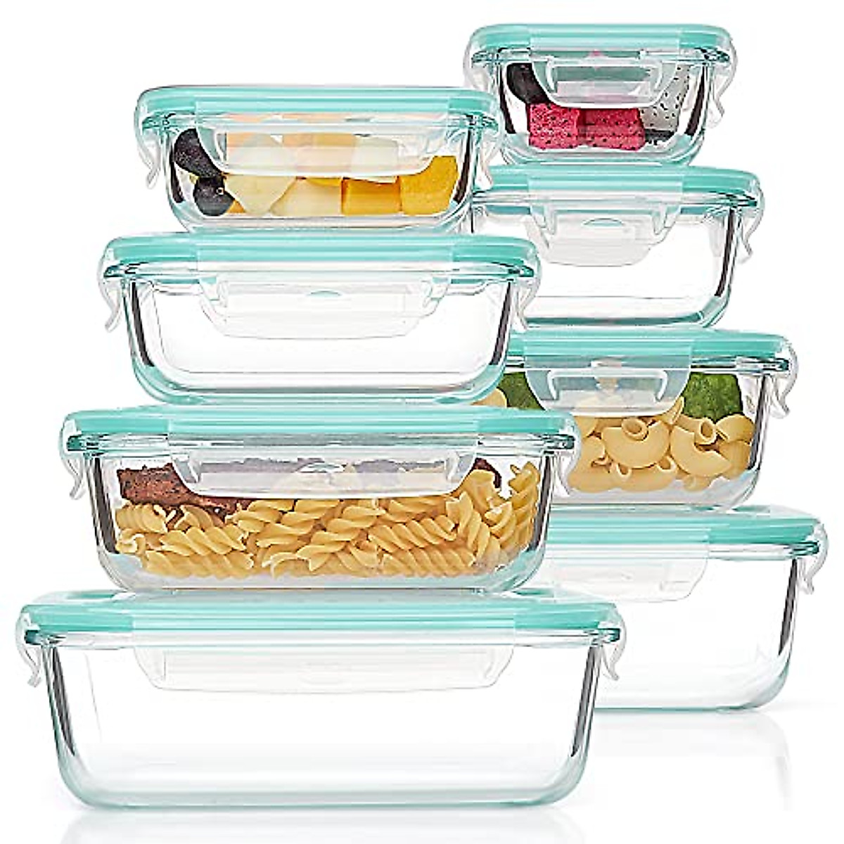 Vtopmart 8 Pack Glass Food Storage Containers with Lids, Glass Meal Prep Containers, Airtight Glass Bento Boxes with Leak Proof Locking Lids, for Microwave, Oven, Freezer and Dishwasher, BPA Free