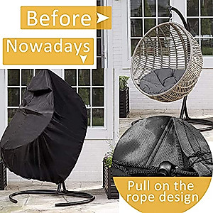 Reofrey Patio Hanging Chair Covers with Zipper Design, Egg Chair Covers for Outdoor Furniture, Durable Lightweight Waterproof and Anti-UV Swing Patio Chair Protector (Black, 75x45 in)