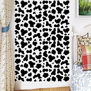 84 Pieces Cow Print Decor Wall Decal Cheetah Spot Animal Print Wall Stickers Removable Vinyl DIY Art Dalmation Spots Wall Mural for Bedroom Living Room Nursery Door Glass Bottle Tile (Black)