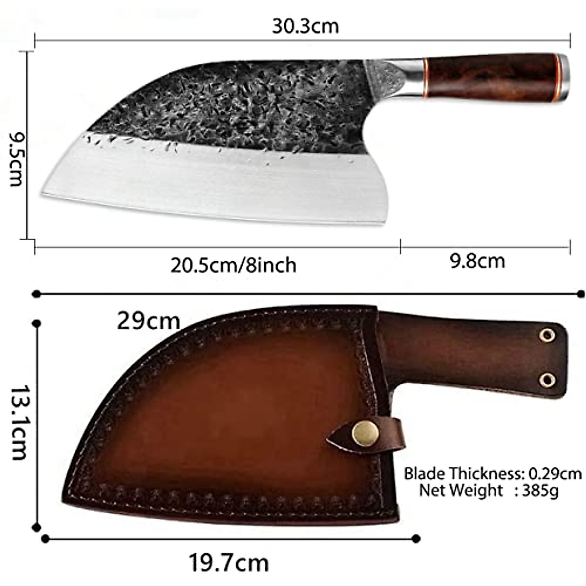 Smith Chu Handmade Forged Serbian Meat Cleaver Knife with Sheath Chef's knvies Full Tang Butcher Knife Outdoor Meat Vegetable Cleaver for Family, BBQ or Camping