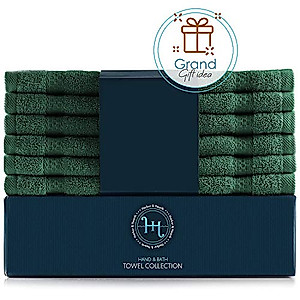 Hearth & Harbor Washcloths 12 Pack 13"x13" - 100% Cotton Wash Cloths for Your Body - Ultra Soft, High Absorbent, Quick Dry - Hunter Green Washcloths