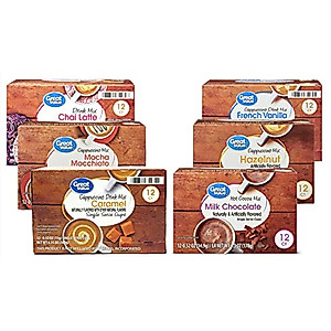 Great Value Cappuccino Coffee and Hot Drink Single Serve Pods, 12 Count (Variety Pack, Pack of 6)