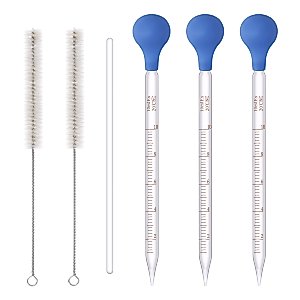 3Pcs Glass Pipettes Droppers, 10ml Graduated Droppers with Rubber Cap, Stir Rod and Cleaning Brush, Transfer Pipettes for Liquid and Essential Oil
