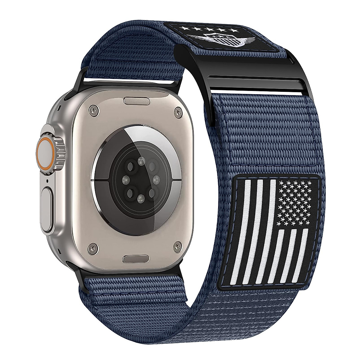 Rugged Nylon Band for Apple Watch Ultra Band 49mm 45mm 44mm 42mm,Soft Sport Loop Adjustable Wristbands Replacement Strap for Apple Watch Band iWatch Ultra Series 9/8/7/SE/6/5/4/3/2/1,USA Flag light blue