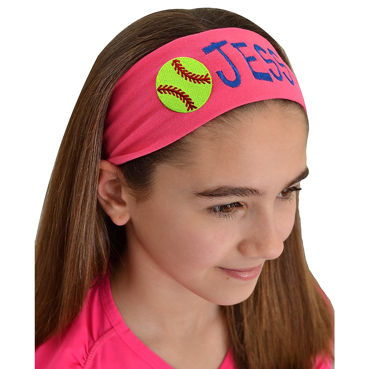 Funny Girl Designs Personalized Embroidered Softball Patch Cotton Stretch Headband Your Custom Colors and Player Name