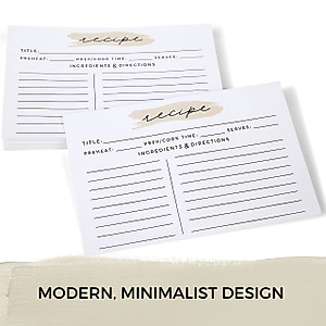 Cream Modern & Minimalist Recipe Cards - 4x6 Recipe Cards 50 Pack - Heirloom Quality Water Resistant Bridal Recipe Cards - Wedding, & Housewarming Gifts