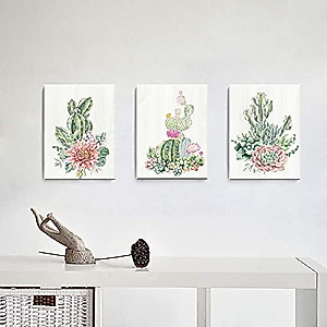 Framed Canvas Wall Art Succulents Cactus Picture Print Paintings Bathroom Wall Decor Living Room Bedroom Kitchen Wall Decorations Artwork Modern Home 3 Piece Plant Wall Decor Size 12x16 inch 3 Panel