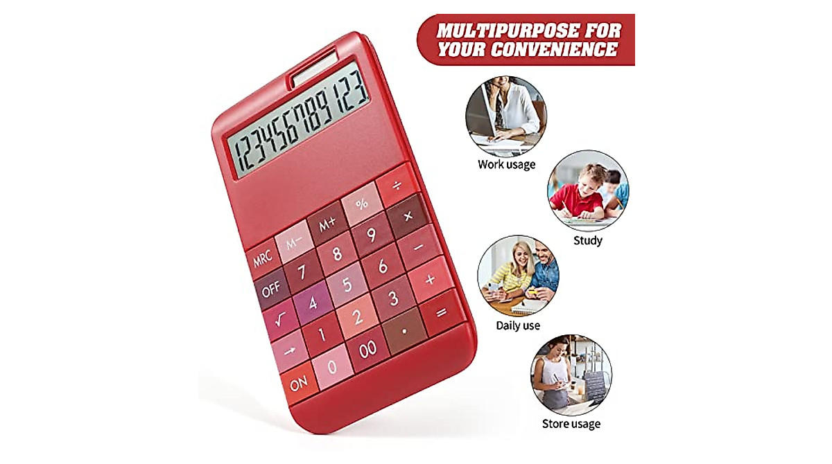 AOAILION Stylish Red Calculator with Dual Power