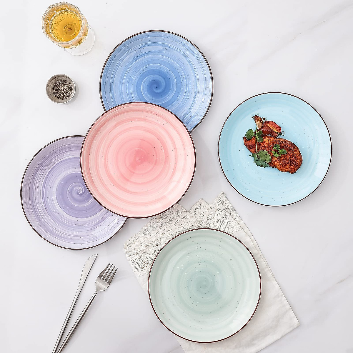Selamica Ceramic 8 inch Dinner Plates, Small Dessert Salad Plates, Porcelain Serving Plate for Appetizer, Pancakes, Steak, Set of 6, Gradient Color