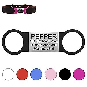 Slide-On Pet ID Tags - Stainless Steel Dog Tags for Small Medium Large XLarge/Custom Engraved No Noise Animal Identification Tag on 3/8 5/8 3/4 1.0" Wide Collar - 6 Colors