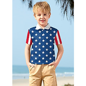 IIMMER Big Boys 4th of July Memorial Day Short Sleeve Tee Shirt Blue Stars America Golf US Flag T-Shirt 9-10 Years