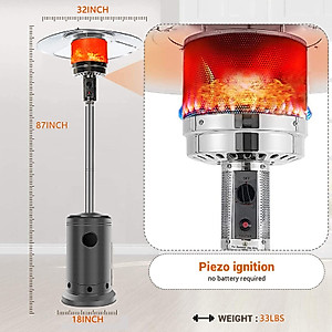 Outdoor Patio Propane Heater for Outdoor Indoor Use, Portable Stainless Steel Heater with Wheels, 46000 BTU Commercial Bronze Tall Floor Heater, Waterproof Outside Standing Heaters (Gray)