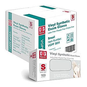 Basic Medical Clear Vinyl Exam Gloves - Latex-Free & Powder-Free - VGPF-3001(Case of 1,000), Small