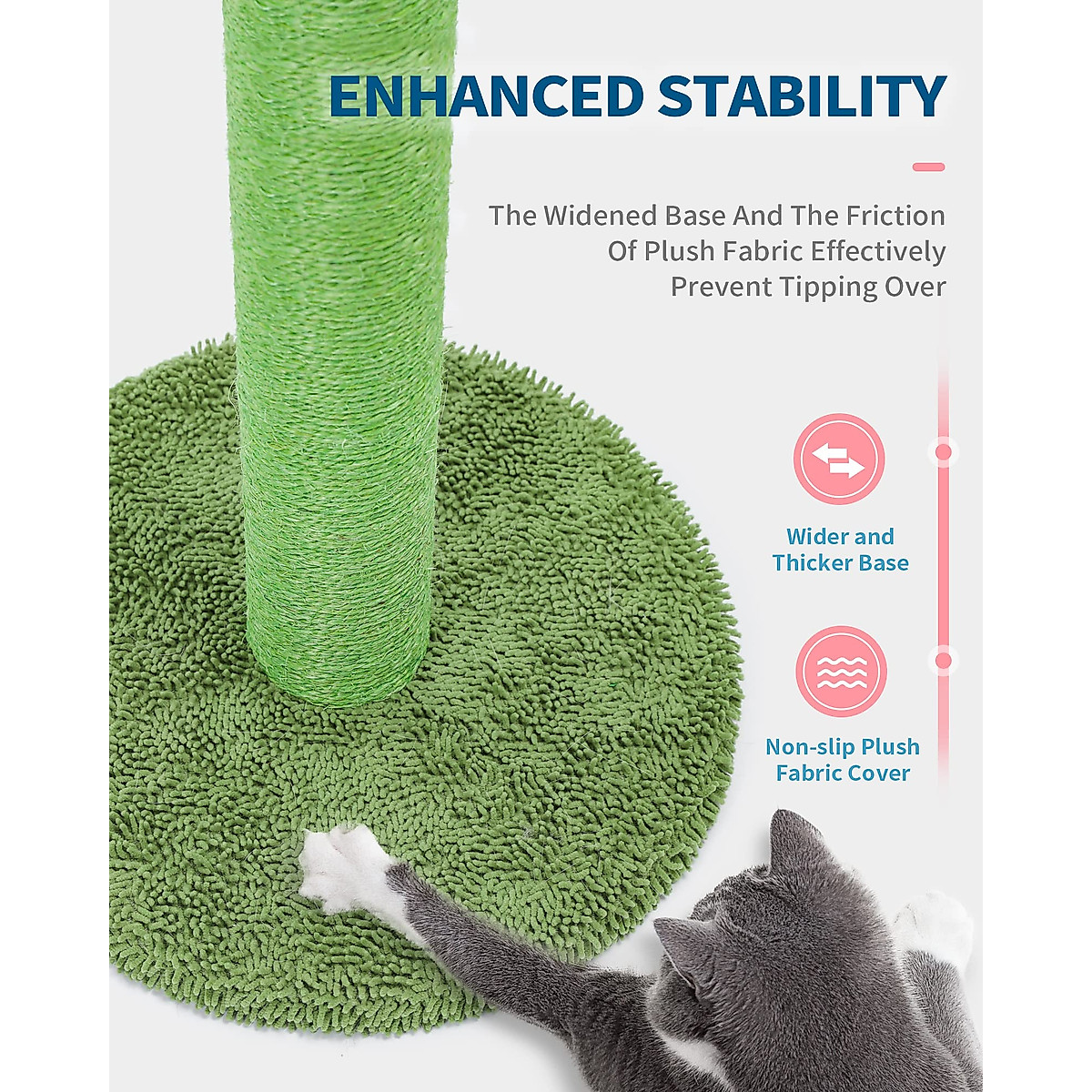 Made4Pets 34" Tall Cat Scratching Post, Cactus Cat Scratcher Kitten Scratching Posts for Indoor Cats Adults Claw Scratch with Sisal Rope, Vertical Green Cat Tree with Dangling Ball for Kitties Large