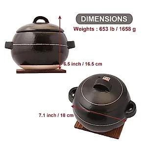 Donabe Rice Cooker-Banko Ware Cray Pot- For 2-3 Cups, Rice cooker and rice scoop pot stand with English Manual Value Set, Microwave and Oven Safe Earthenware Made in Japan.