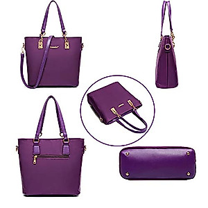 YAQUNICER Women PU Leather Handbags Tote Shoulder Bags Top Satchel Purses 6pcs Handbag Set Clutch Wallet-Purple
