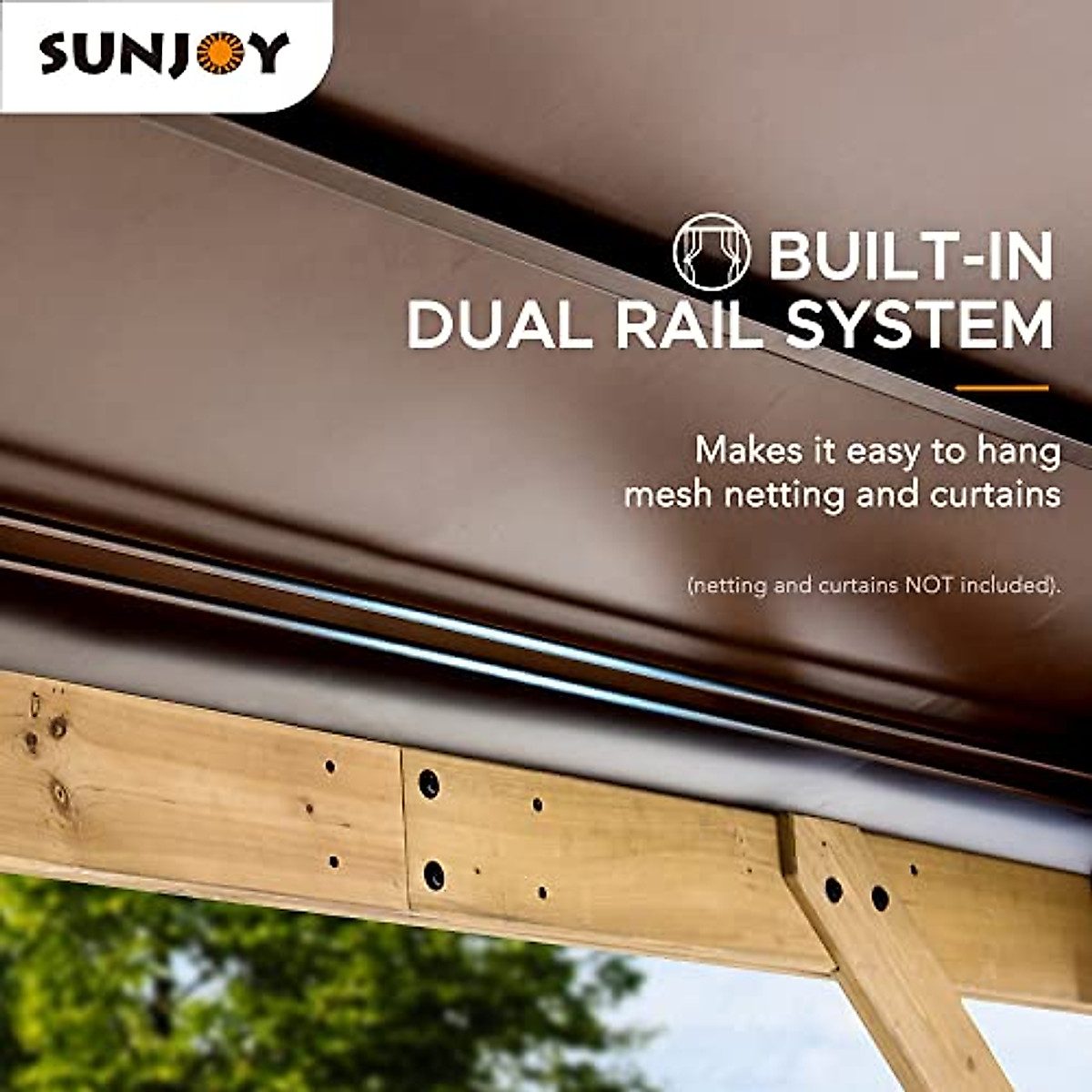 Sunjoy Hardtop Gazebo 11' X 13' Cedar Framed Wood Gazebo with Brown Double Steel Hardtop Roof Permanent Canopy for Garden, Backyard Shade