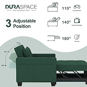 DURASPACE 39 Inch Sleeper Chair 3-in-1 Convertible Chair Bed Pull Out Sleeper Chair Beds Adjustable Single Armchair Sofa Bed with USB Ports, Side Pocket, Cup Holder (Forest Green Linen)
